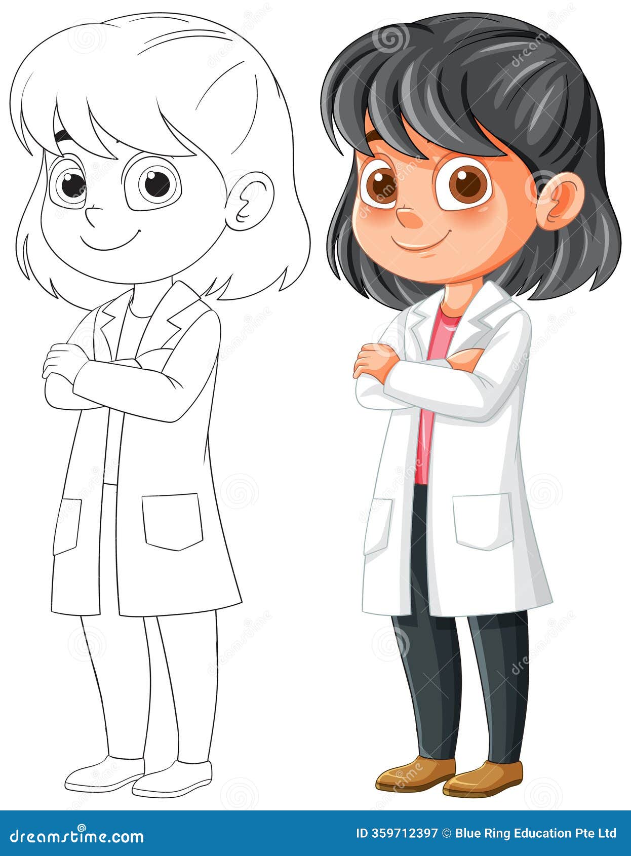 A girl in a lab coat stock illustration. Illustration of study - 359712397
