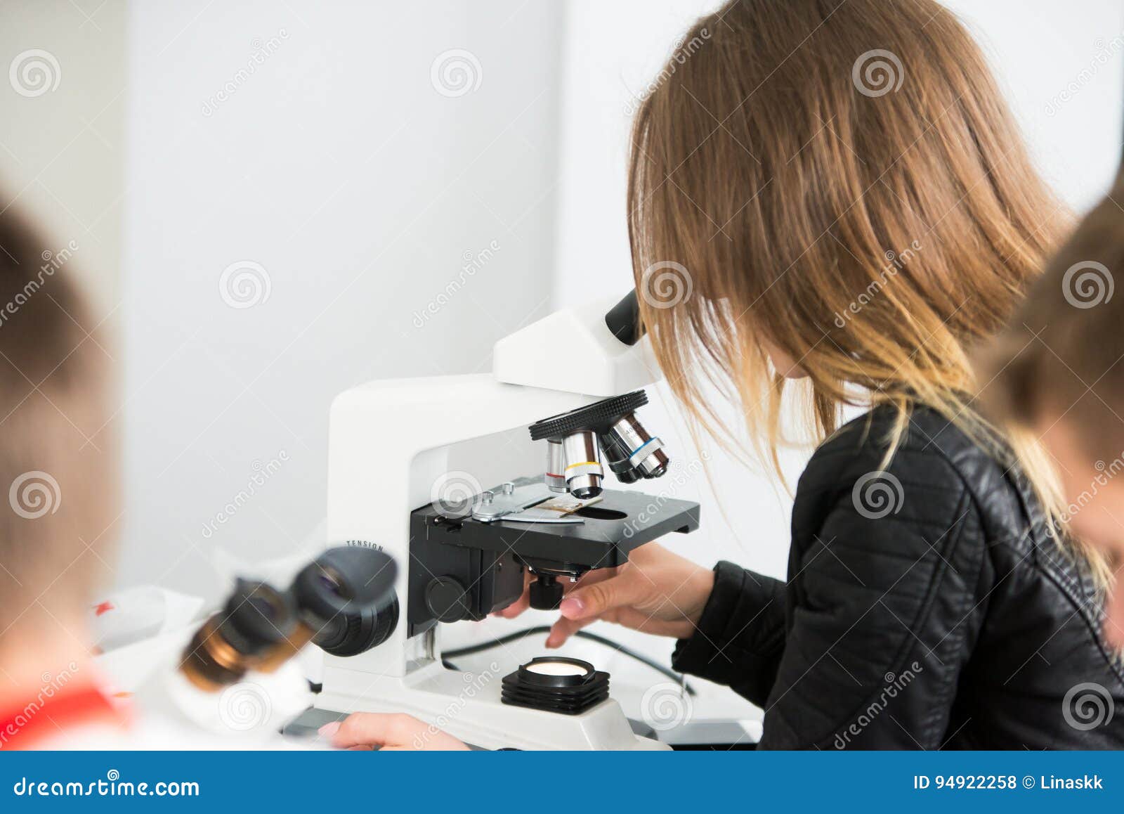 Girl at the Lab Looking through Microscope Stock Photo - Image of ...