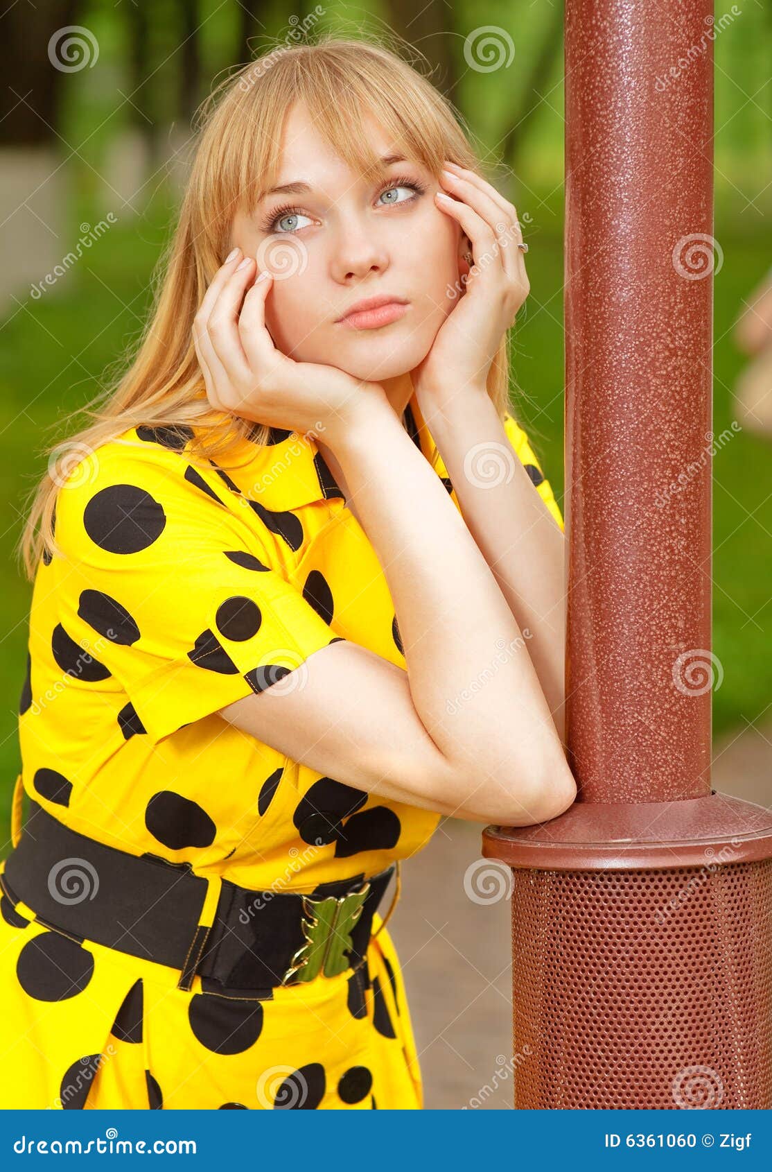 Girl at lamppost stock photo. Image of blond, hope, head - 6361060