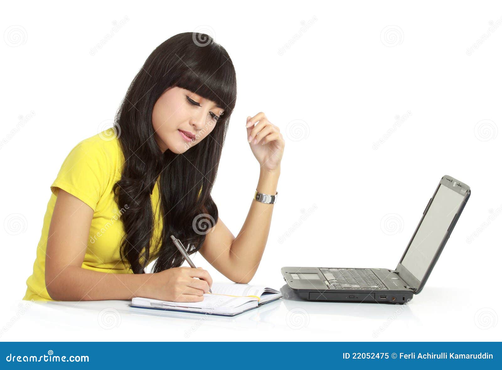 Girl with laptop and book stock image. Image of laptop - 22052475