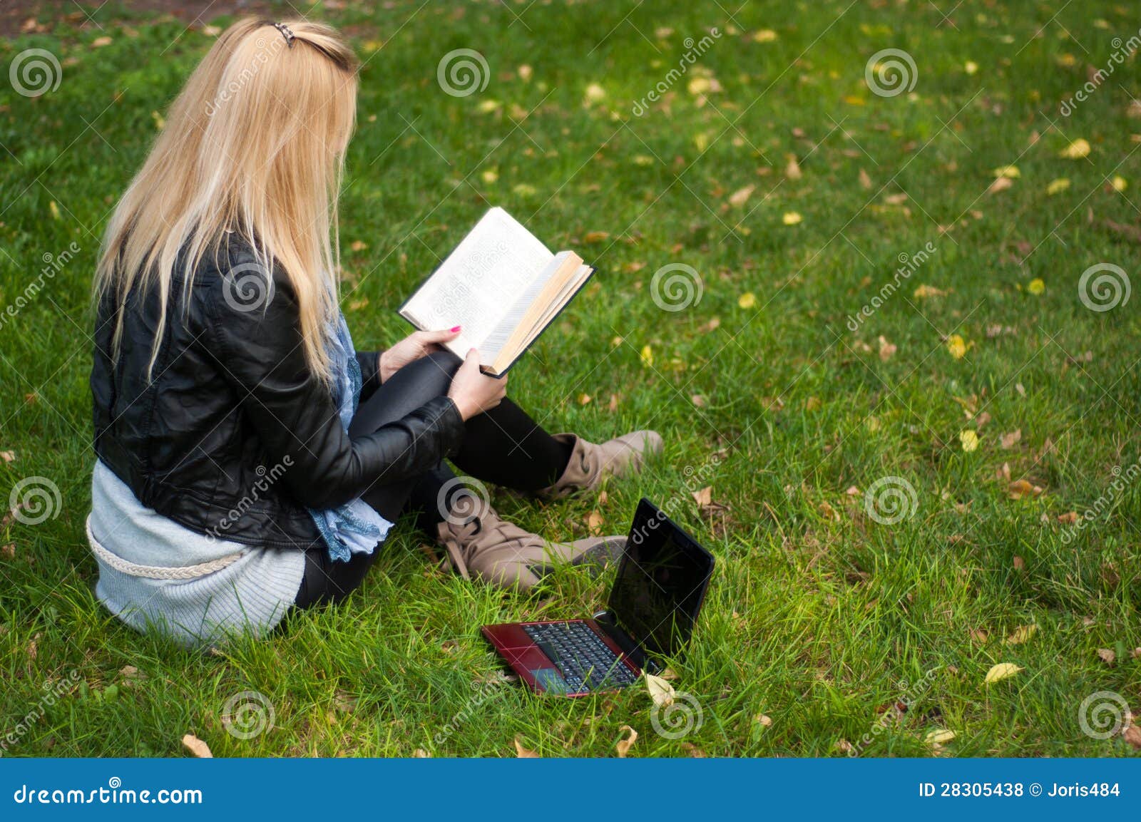 Girl with a Laptop and a Book Stock Photo - Image of relaxing, female ...