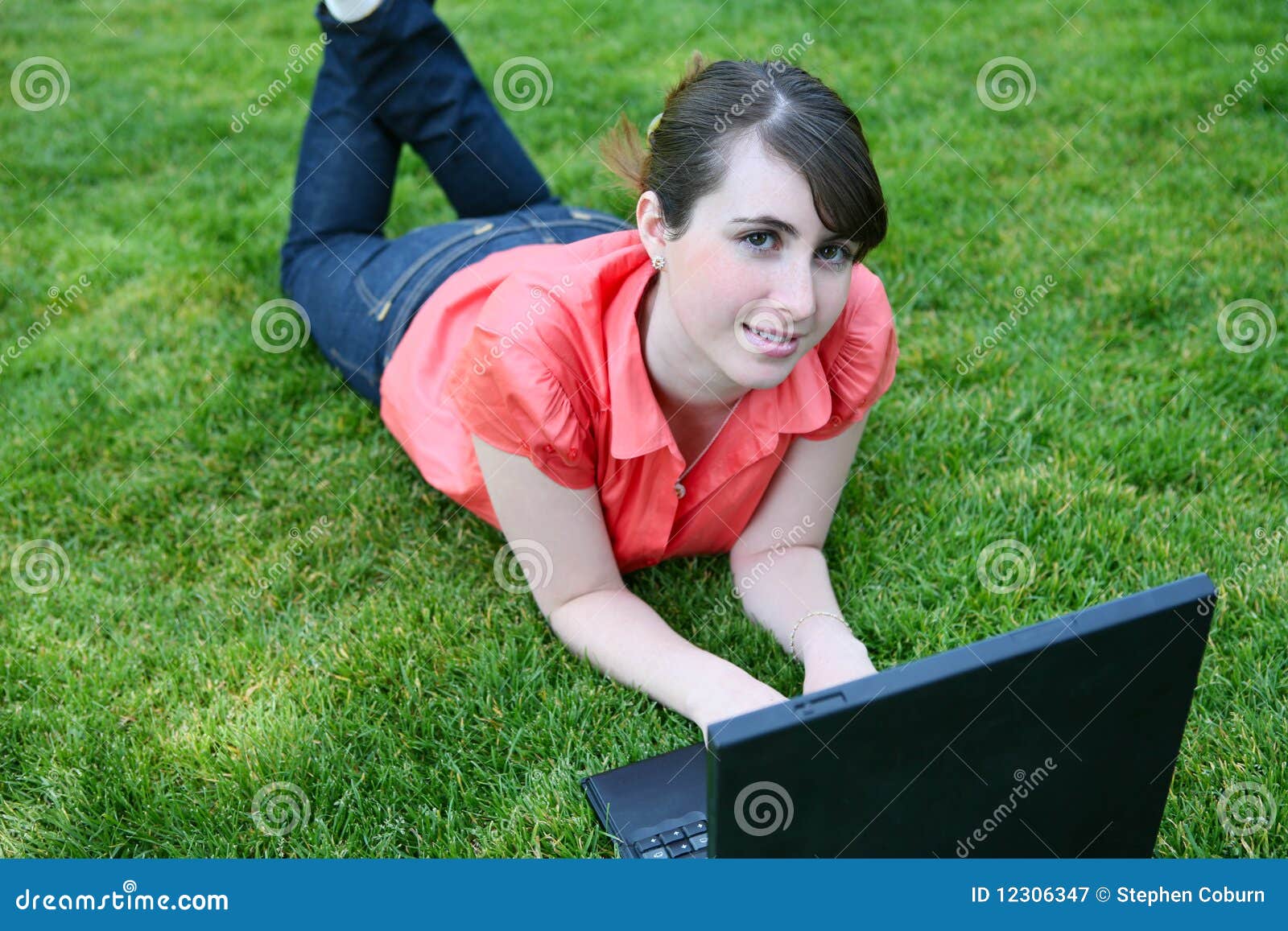 Girl on Laptop Computer stock image. Image of girl, brunette - 12306347