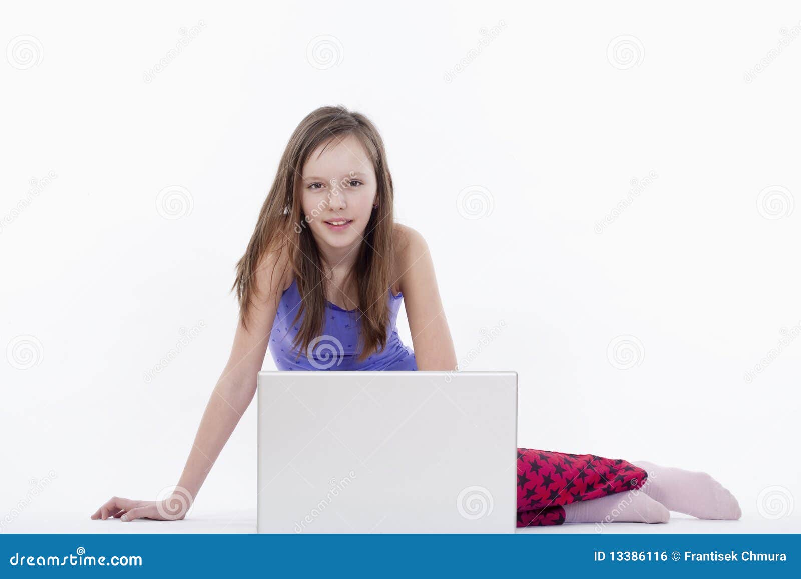Girl with laptop computer stock photo. Image of indoors - 13386116