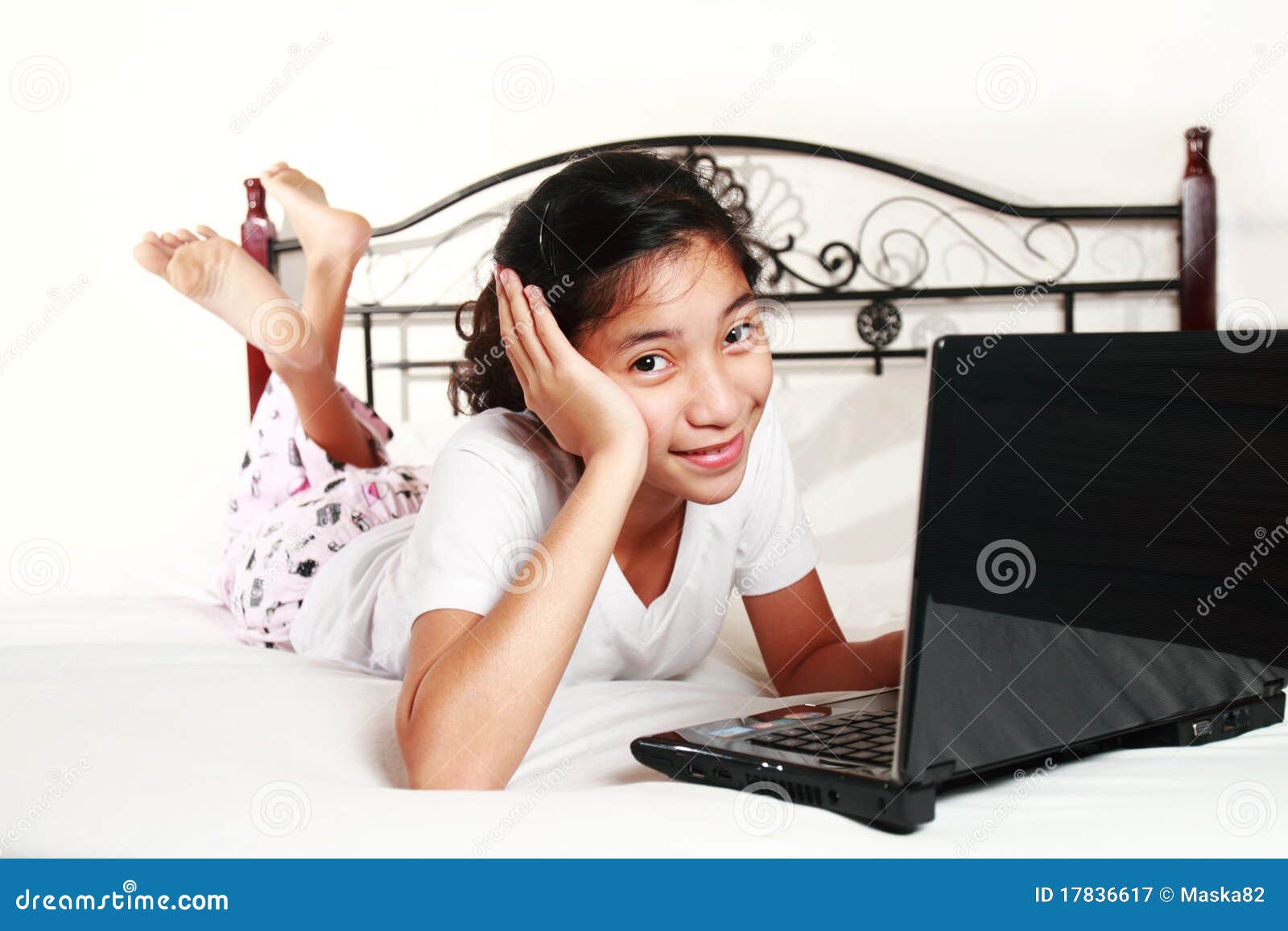 Girl with laptop computer stock image. Image of computer - 17836617