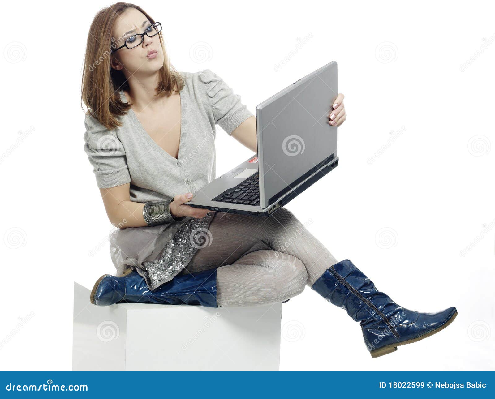 Girl with laptop computer stock image. Image of learning - 18022599