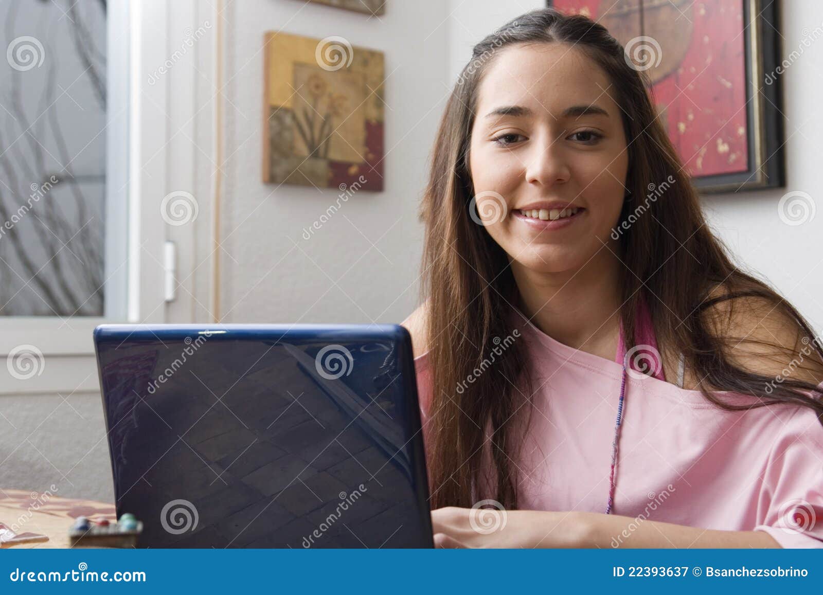 Girl with laptop computer stock image. Image of notebook - 22393637
