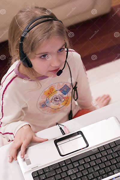 Girl and laptop computer stock photo. Image of playing - 3977378