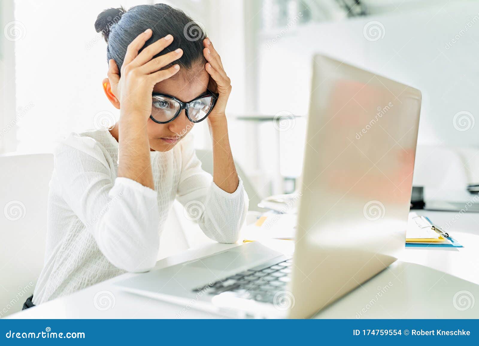 Girl at the Laptop Computer Has Stress Stock Photo - Image of learn ...