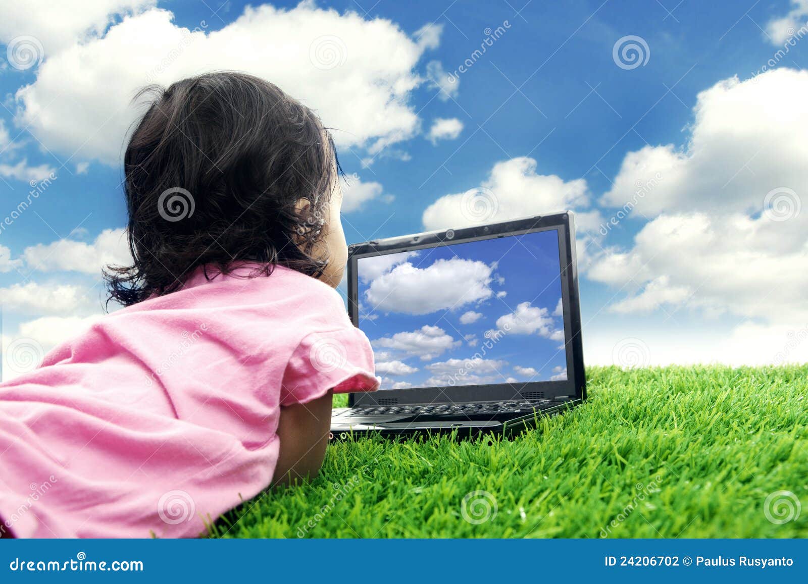 Girl with Laptop Computer Outdoor Stock Photo - Image of hair ...