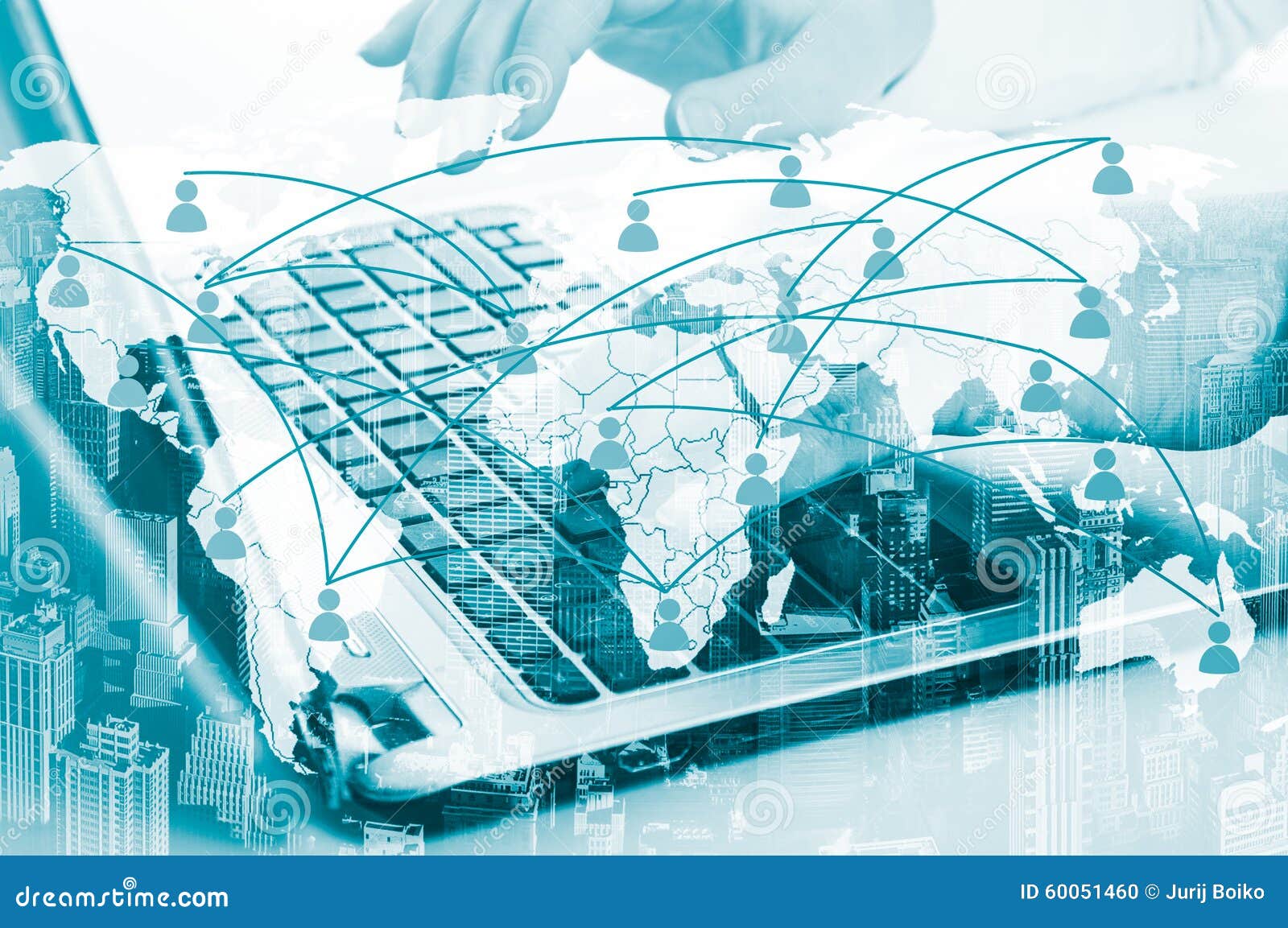 Girl with Laptop. the Concept of Virtual Communication on the Map Stock ...