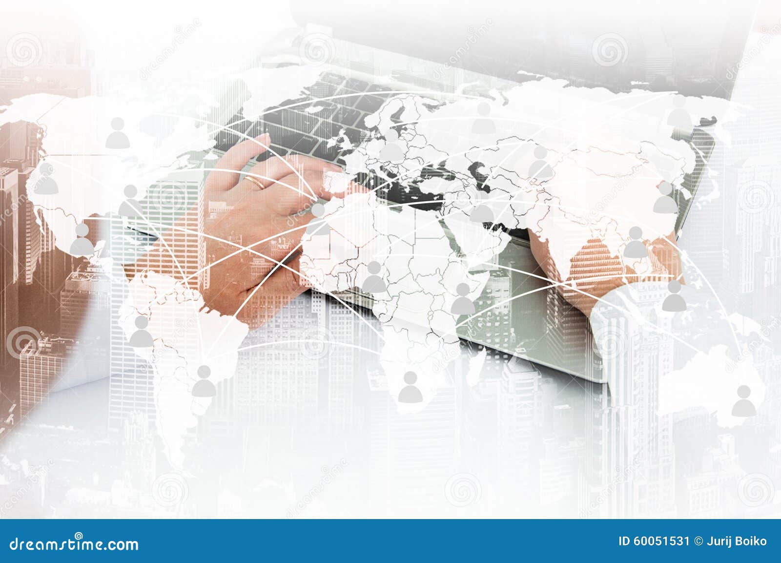 Girl with Laptop. the Concept of Virtual Communication on the Map Stock ...