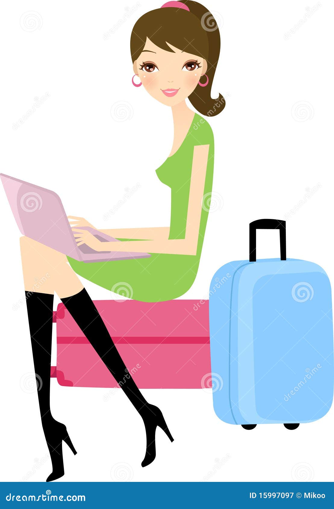 Girl With Laptop Points To Large Set Of Bar Chart, Flowchart, Area ...