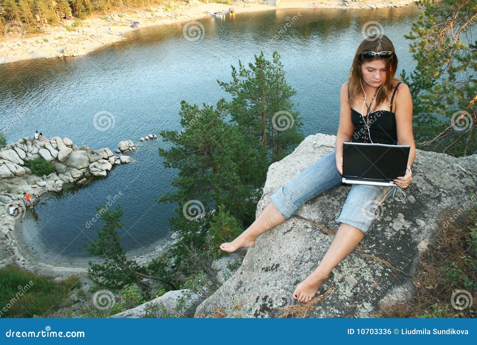 Girl with Laptop on Outdoors Stock Photo - Image of correspondence ...