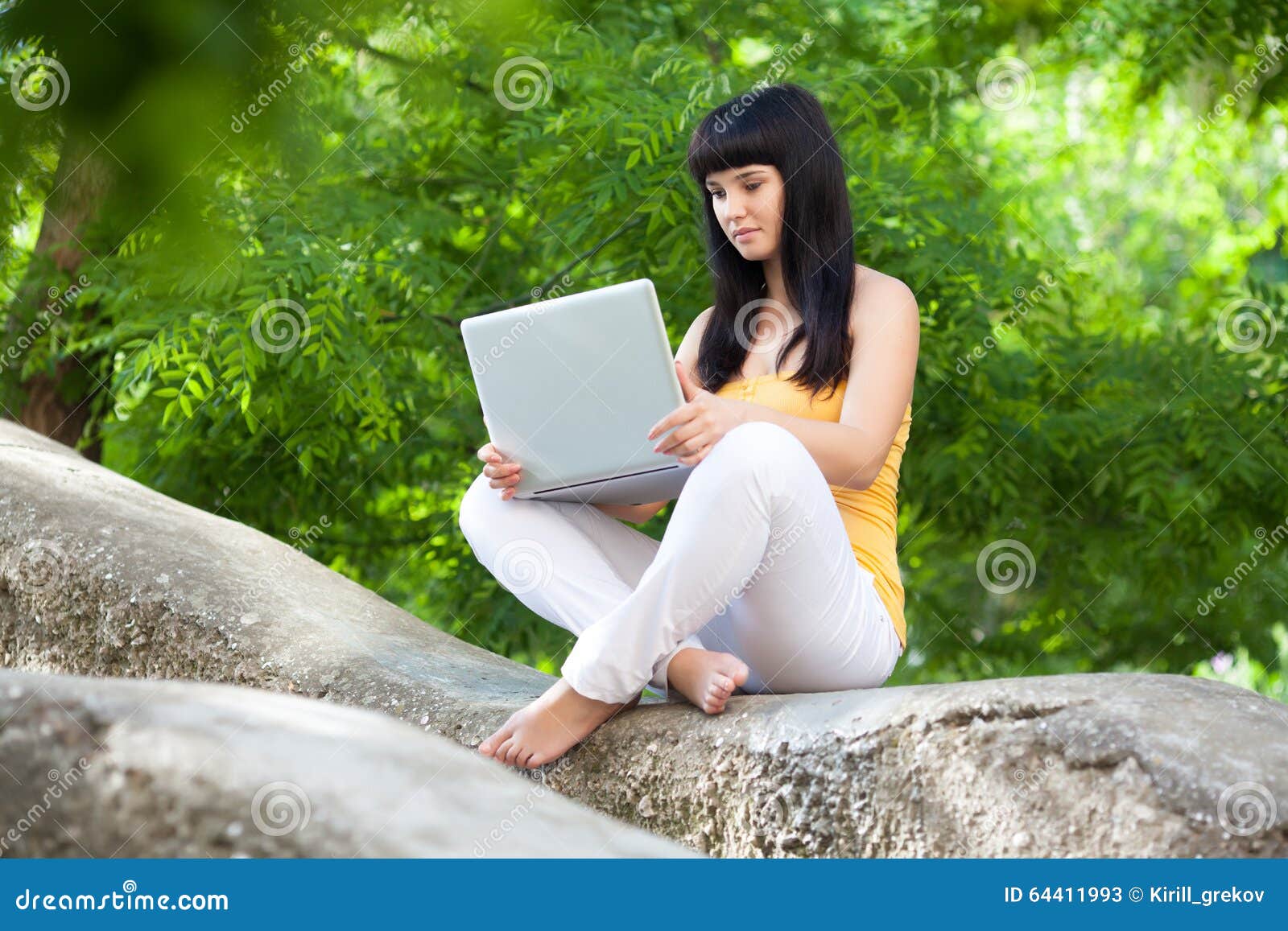 Girl with Laptop in the Park Stock Image - Image of caucasian ...