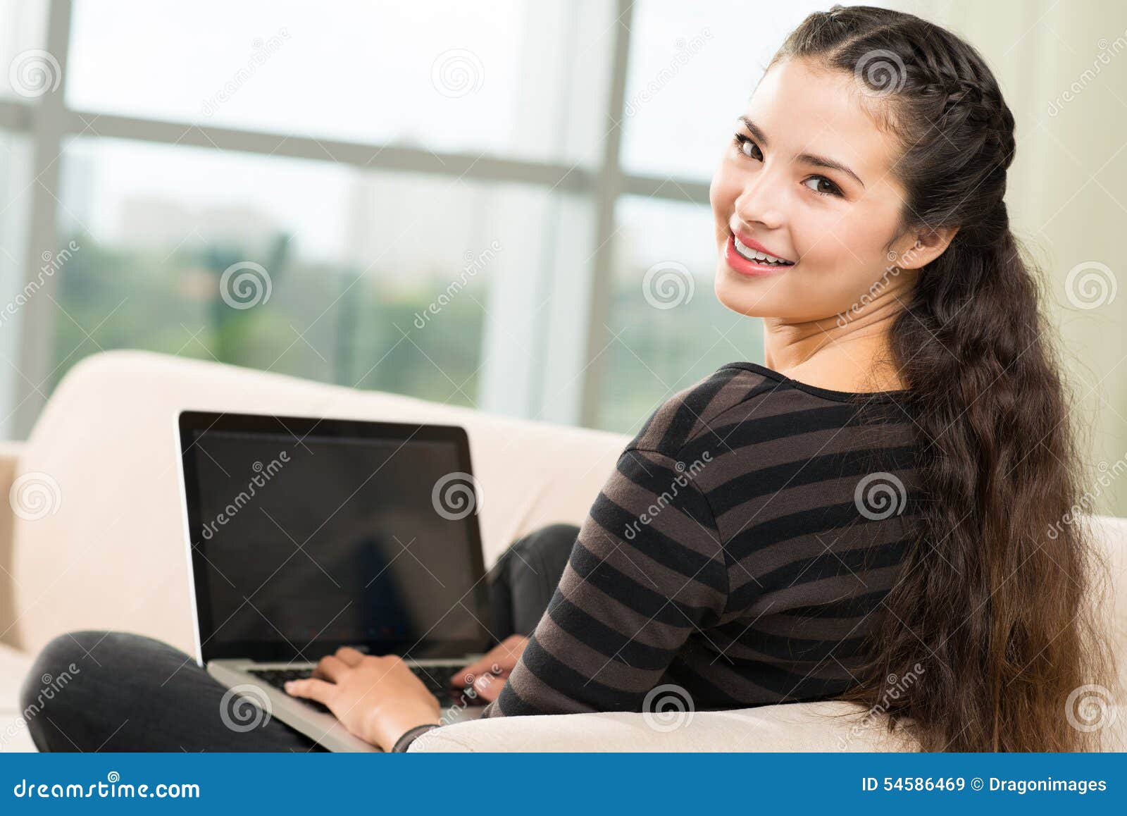 Girl with laptop stock image. Image of sitting, casual - 54586469