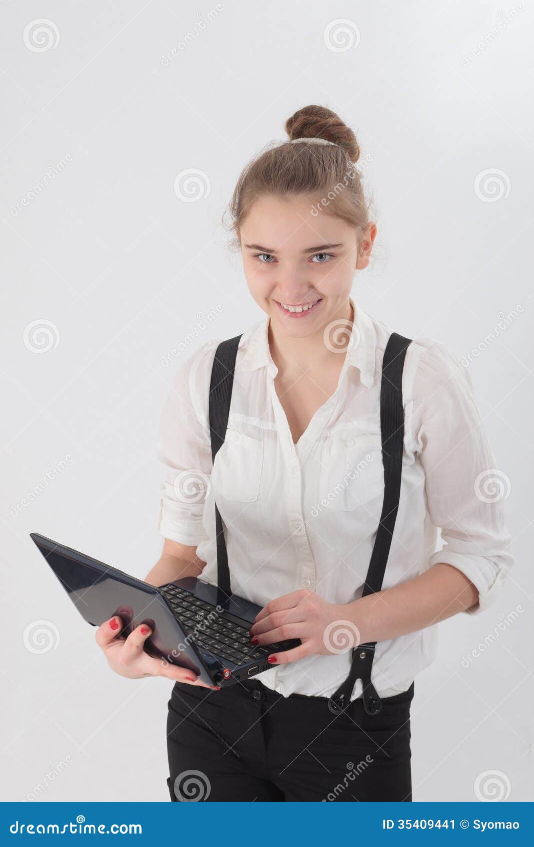 Girl with a laptop stock image. Image of technology, hand - 35409441