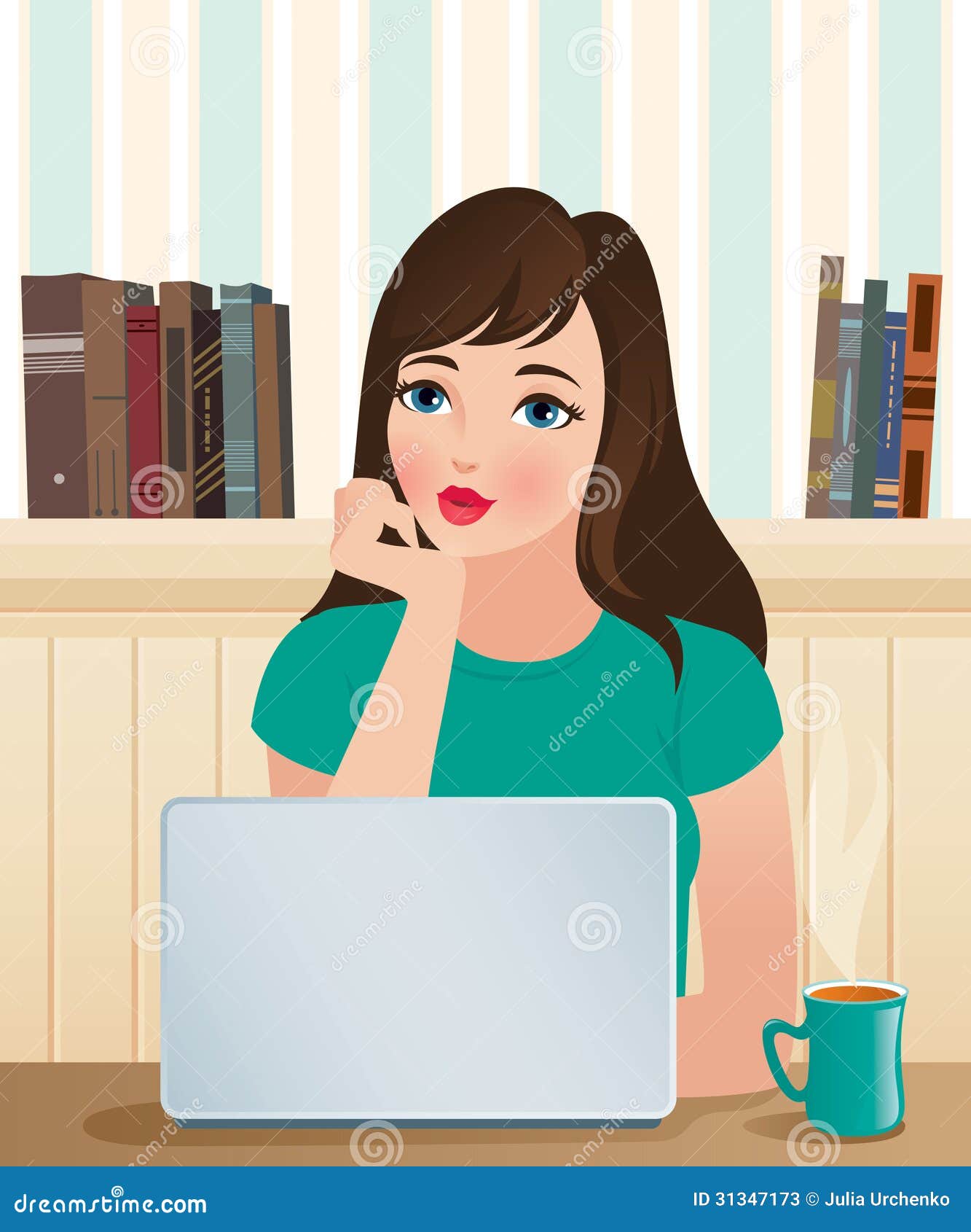Girl and a laptop stock vector. Illustration of beautiful - 31347173