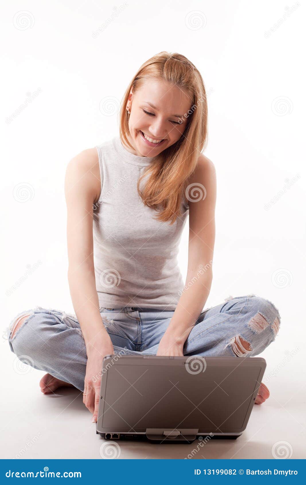 Girl with laptop on white stock photo. Image of business - 13199082