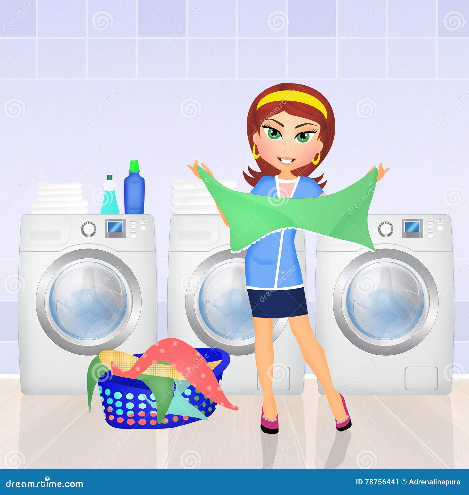 Girl in the laudry stock illustration. Illustration of service - 78756441