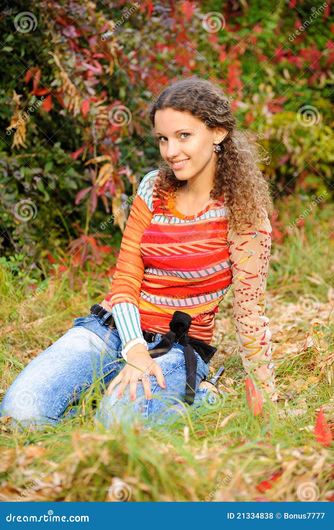 Girl on the lawn stock photo. Image of lifestyles, fall - 21334838