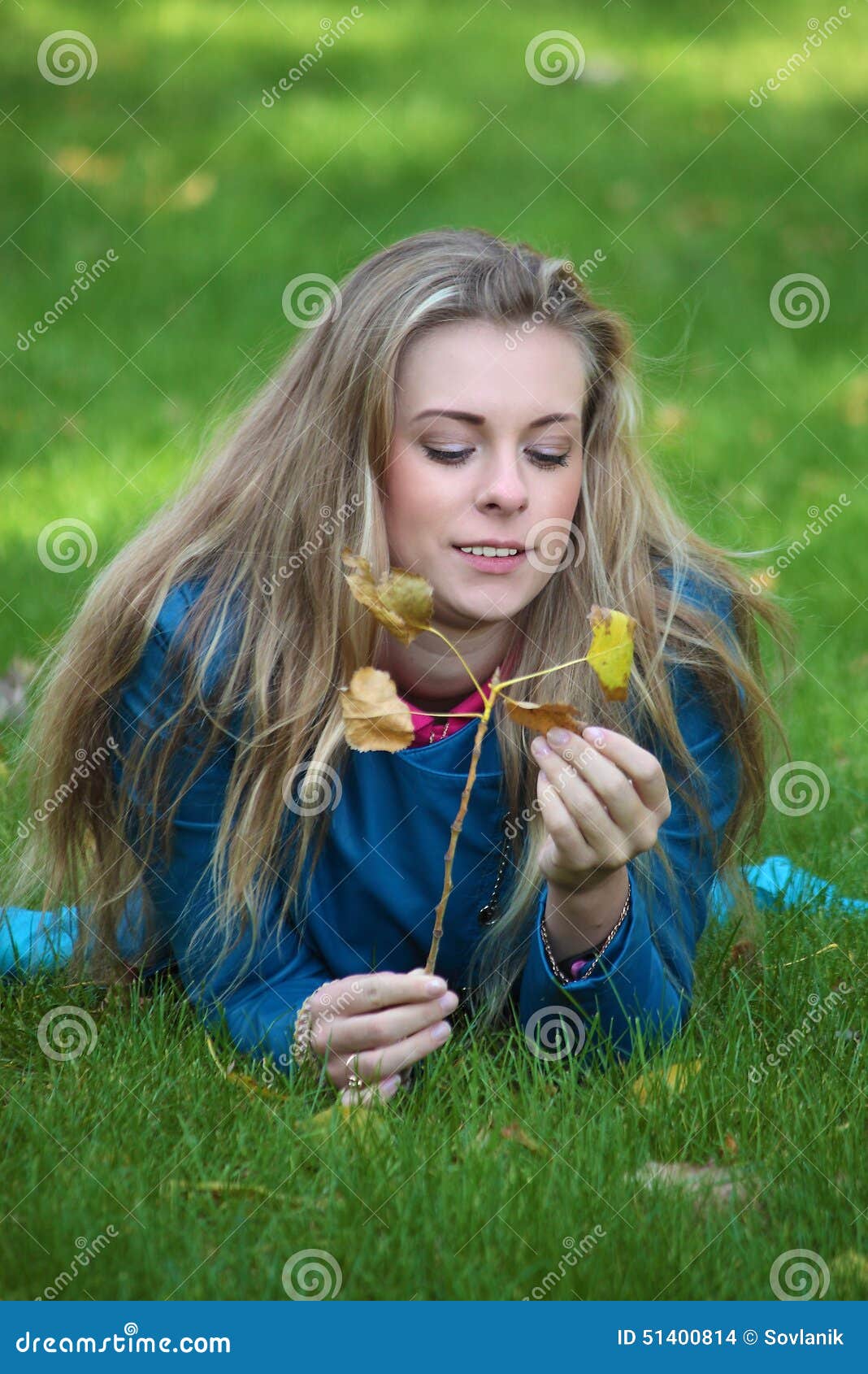 Girl on the lawn stock photo. Image of thoughtfulness - 51400814