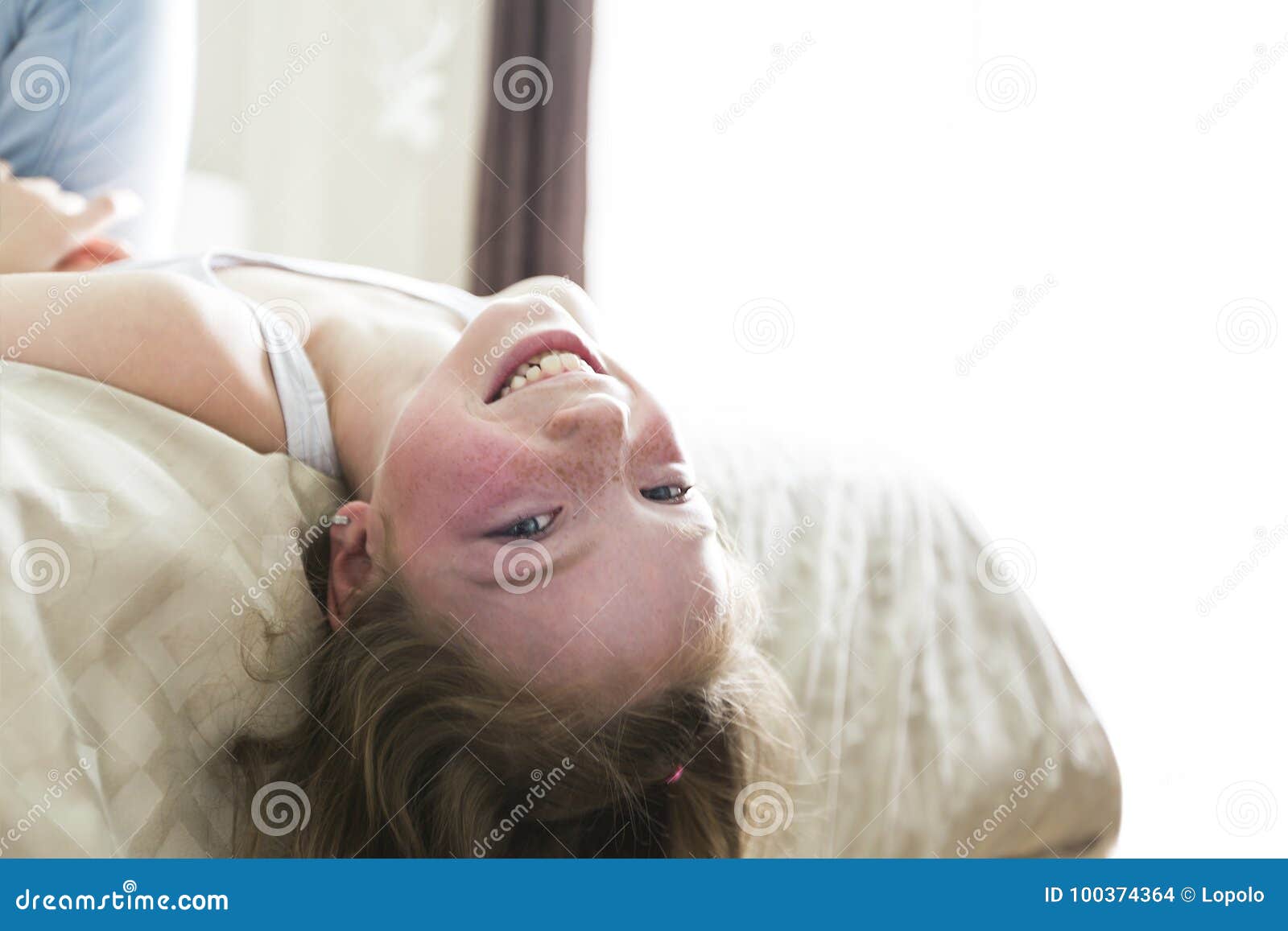 Girl lay bed at home stock photo. Image of preschooler - 100374364