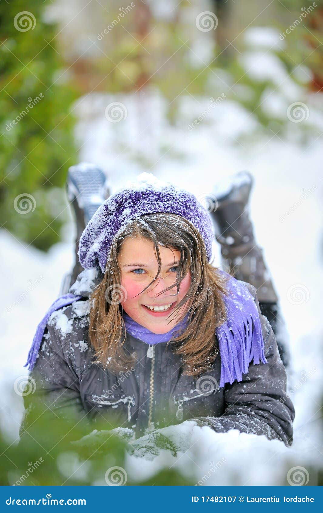 Girl Laying Down on the Snow Stock Image - Image of positivity, people ...