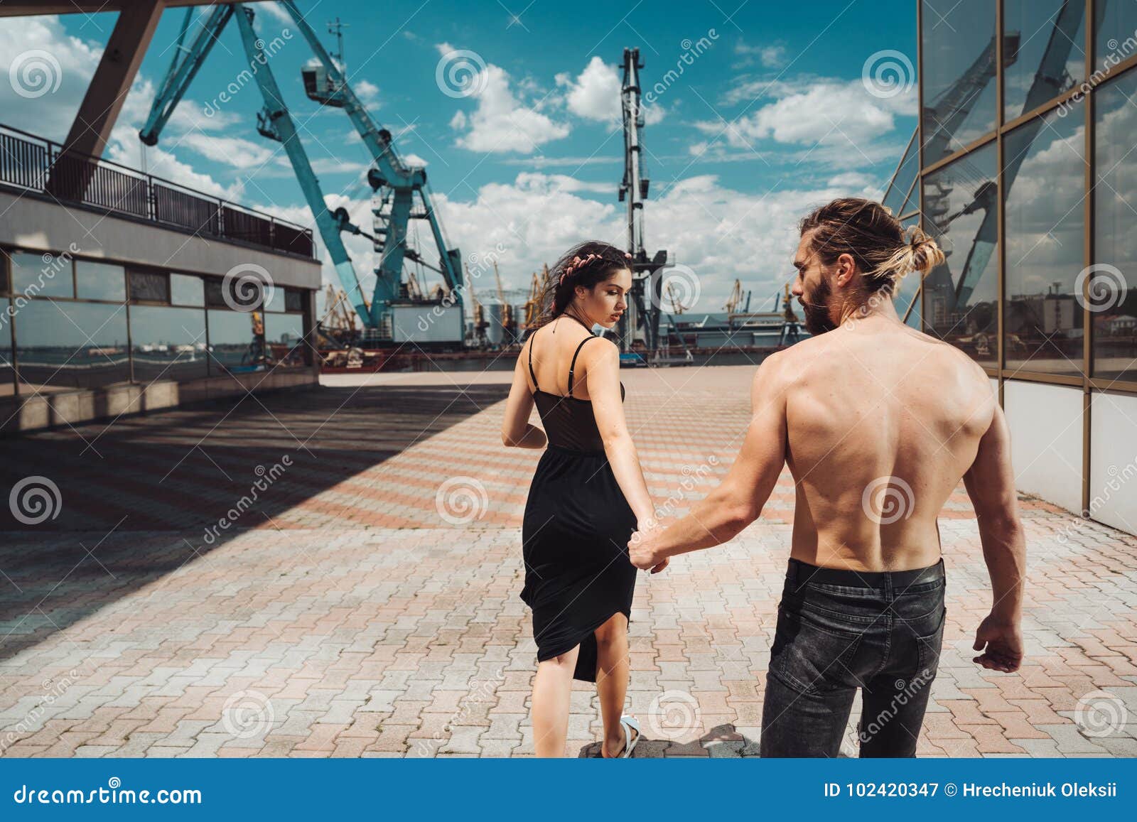 The Girl Leads the Guy by the Hand Stock Image - Image of relax, girl ...