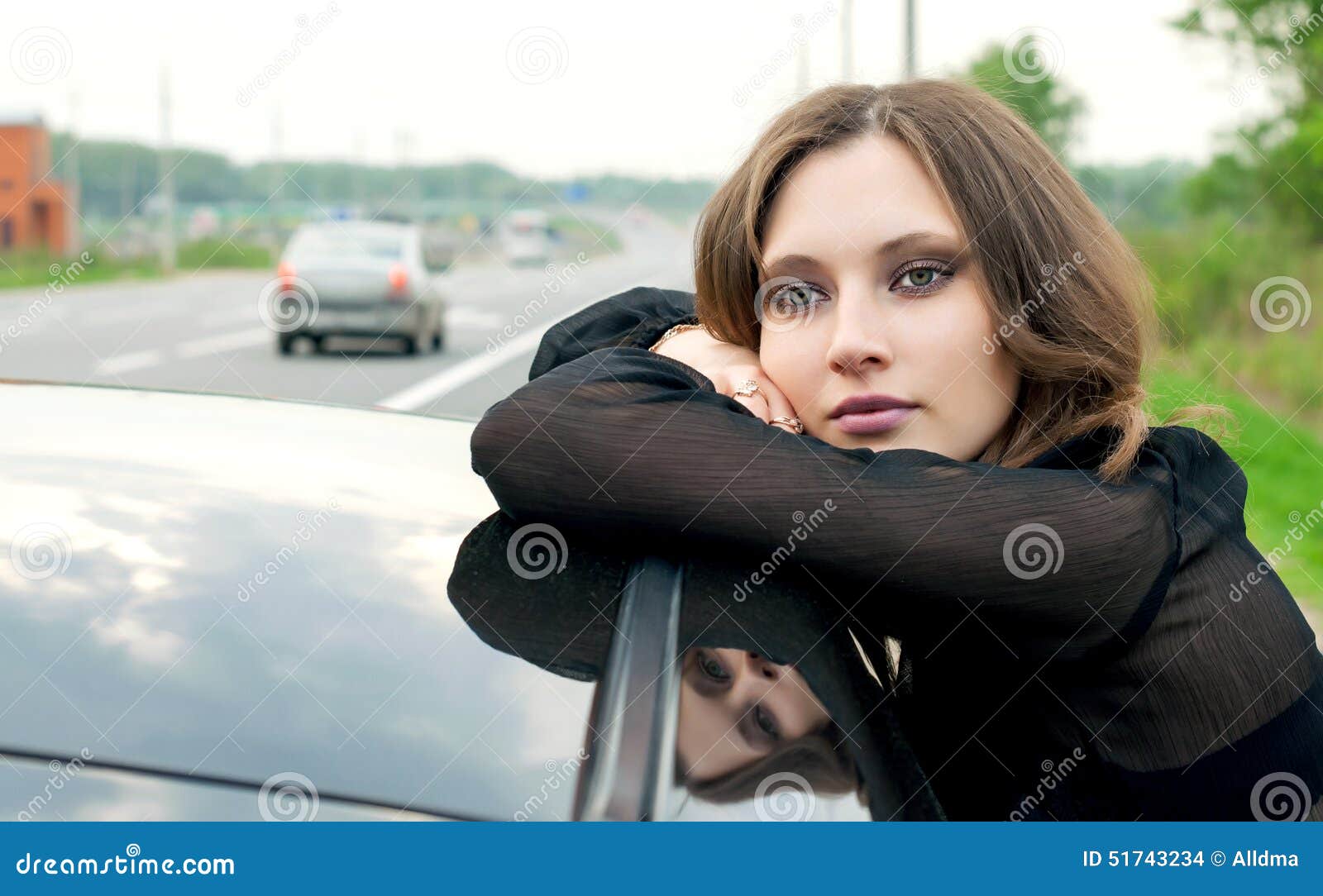 Girl Leaning Against a Car Outdoors Stock Photo - Image of people ...