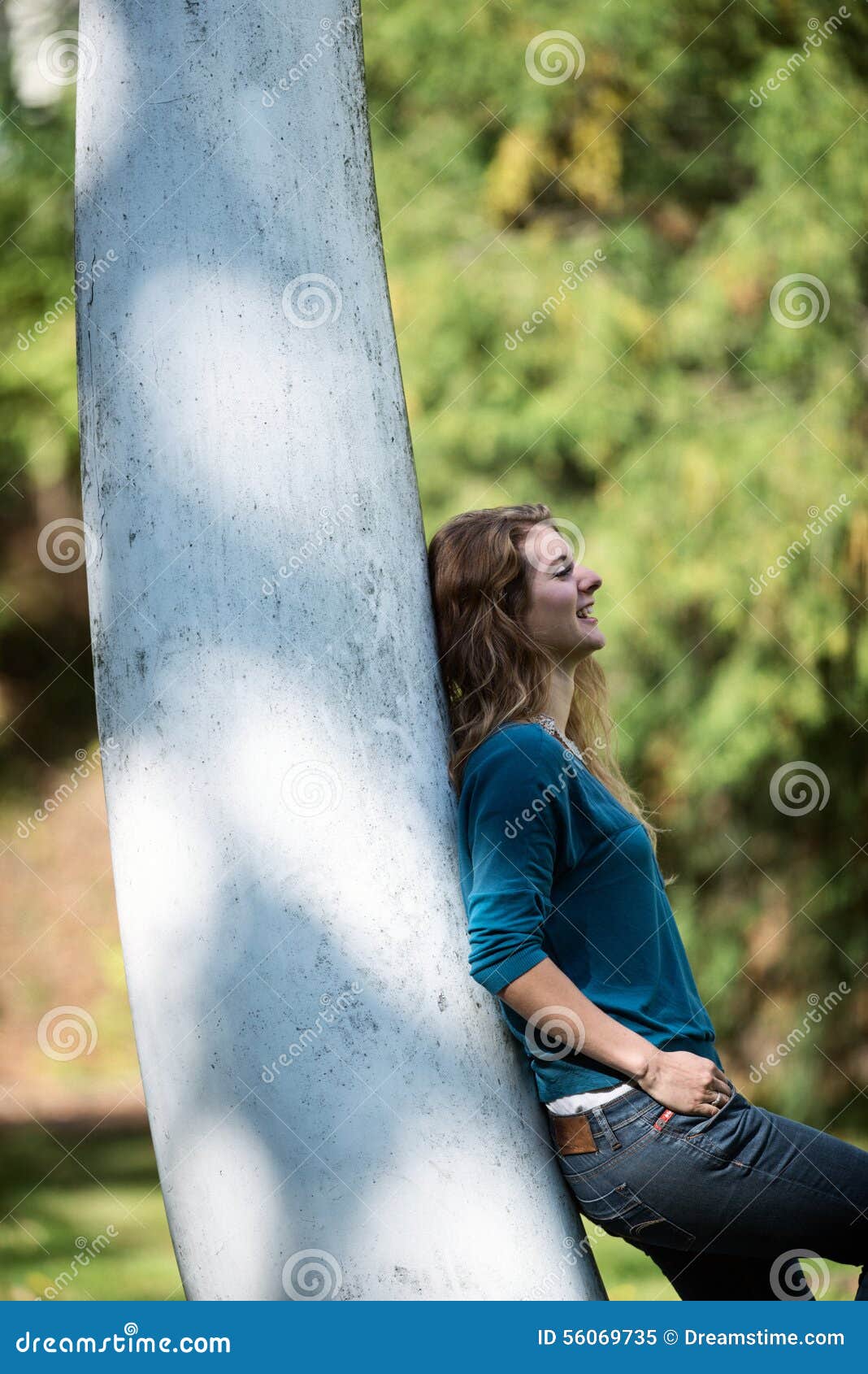 Girl Leaning Against a Tree Stock Image - Image of tree, isolated: 56069735