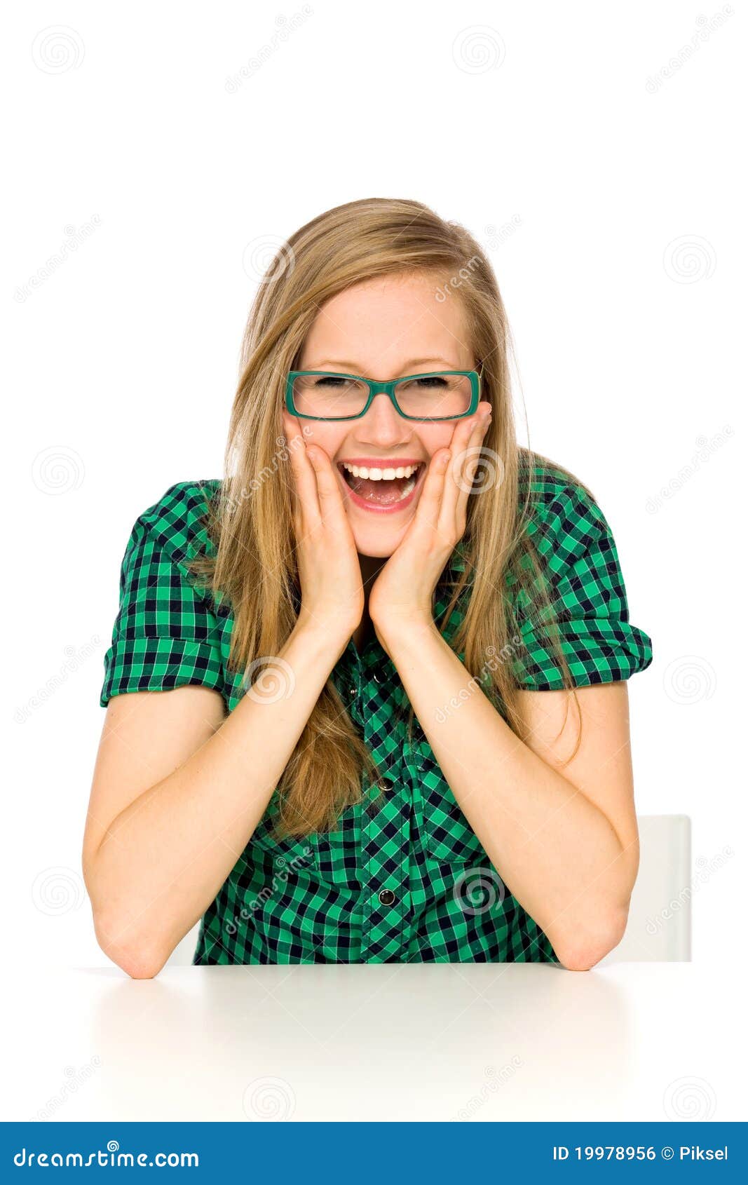 Girl leaning on table stock photo. Image of expression - 19978956