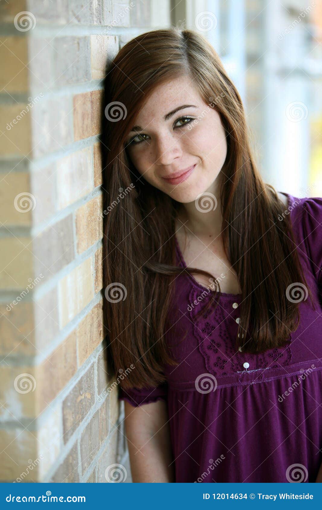 Girl leaning on wall stock photo. Image of average, expression - 12014634