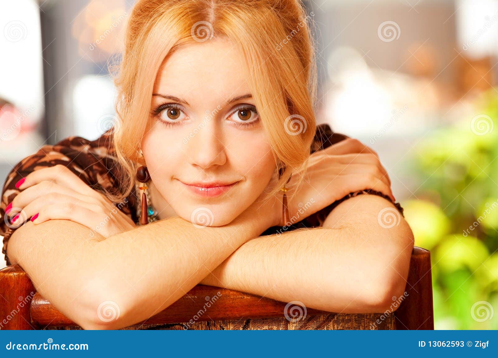 Girl Leans Against Chair Back Stock Image - Image of elegance, hair ...