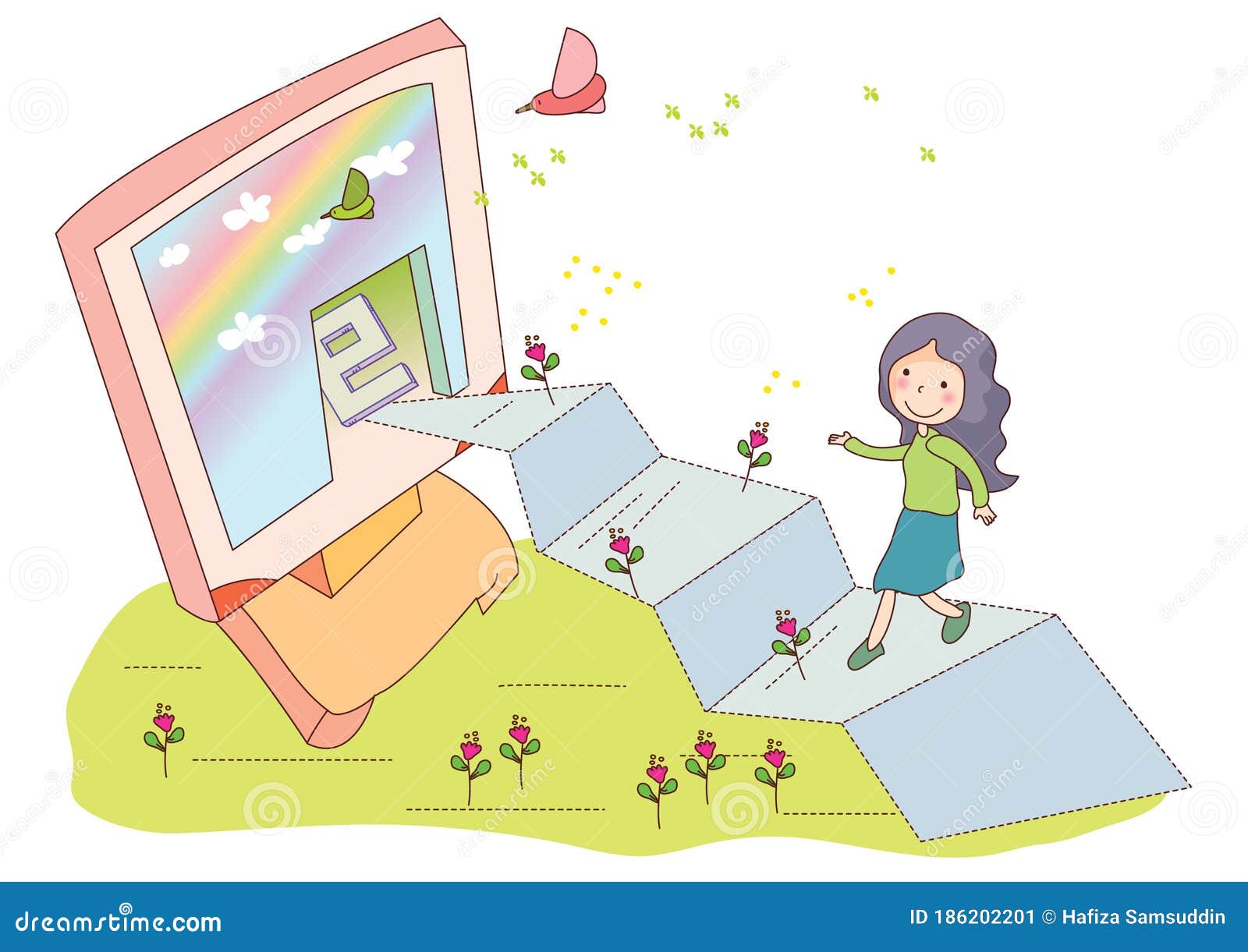 Girl Learning Computer Concept. Vector Illustration Decorative Design ...