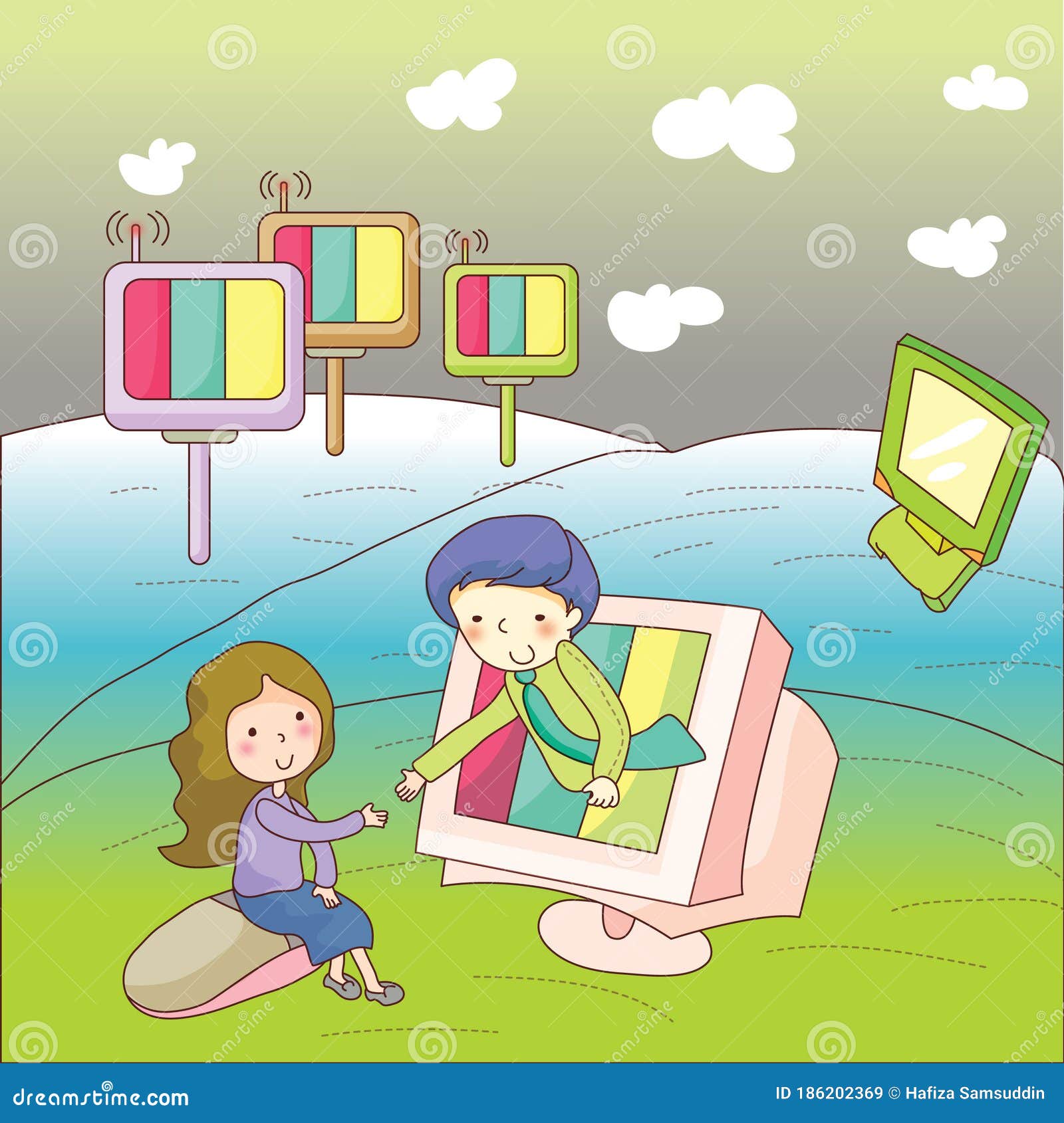 Girl Learning Computer Concept. Vector Illustration Decorative Design ...
