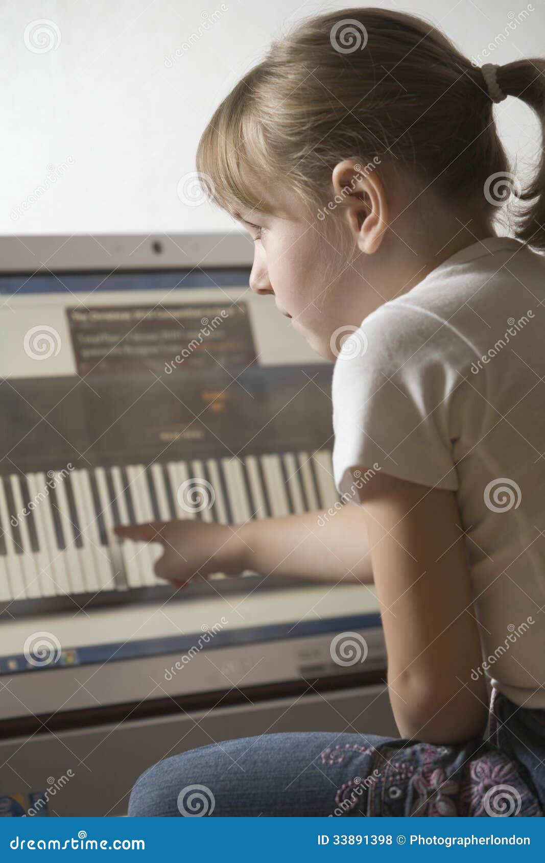 Girl Learning Keyboard on Computer at Home Stock Photo - Image of ...