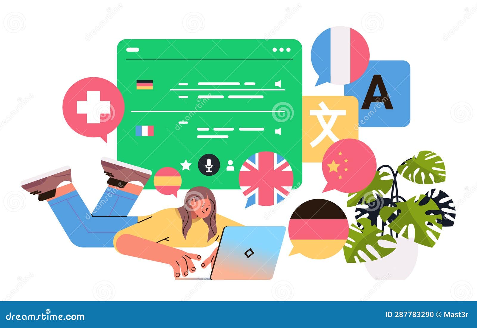 Learning Language App Vector Illustration, Crtoon Flat Vertical Mobile ...