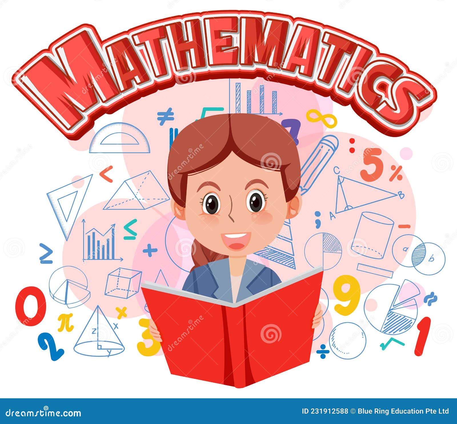 Girl Learning Math with Math Symbol and Icon Stock Vector ...
