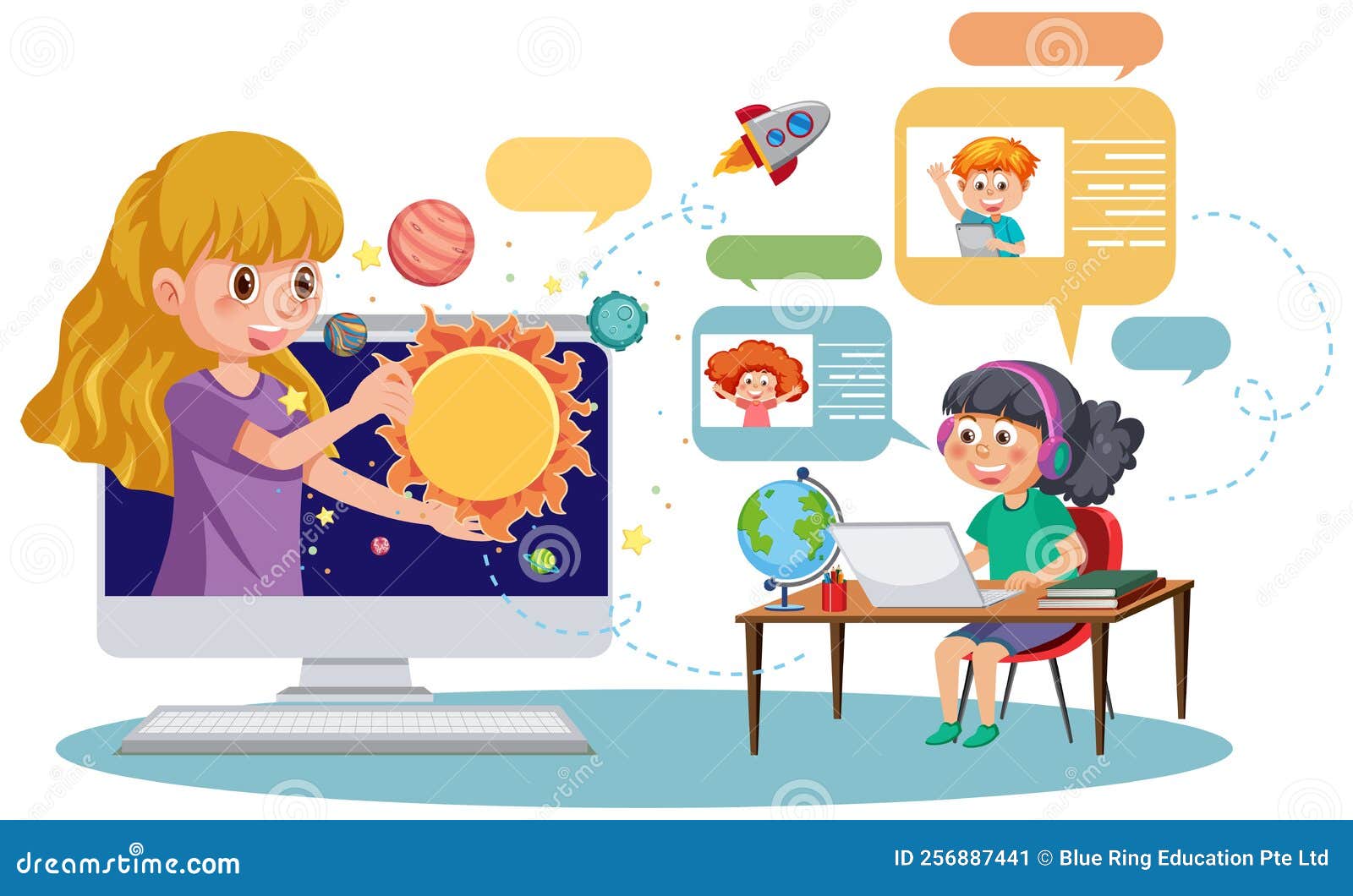A Girl Learning Online Vector Concept Stock Vector - Illustration of ...