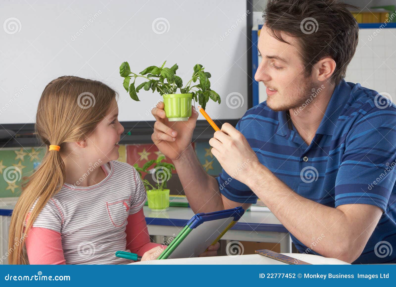 Girl Learning about Plants with Teacher Stock Photo - Image of enjoying ...