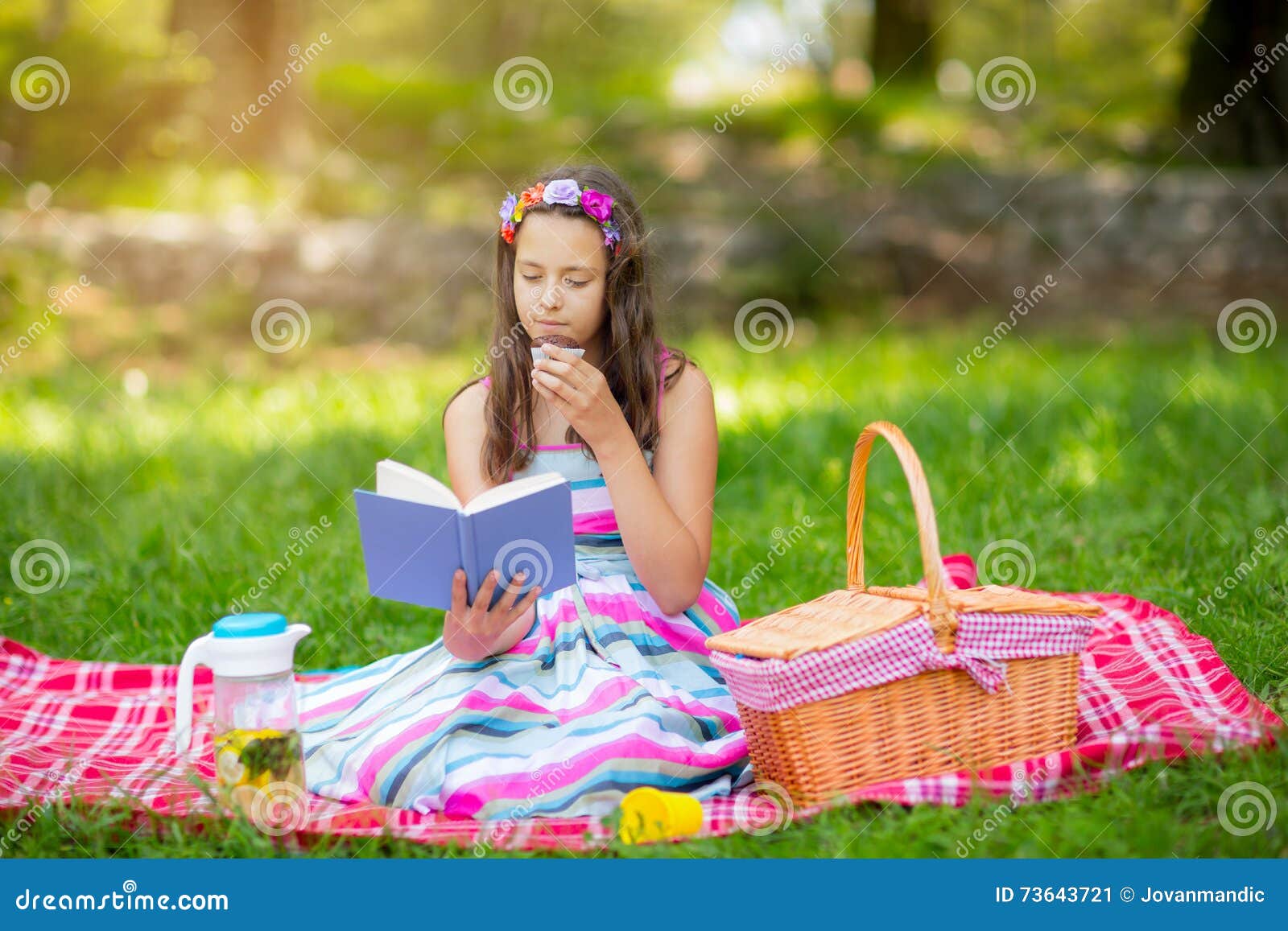 Girl Learning on Summer Vacation and Reading Book Stock Image - Image ...
