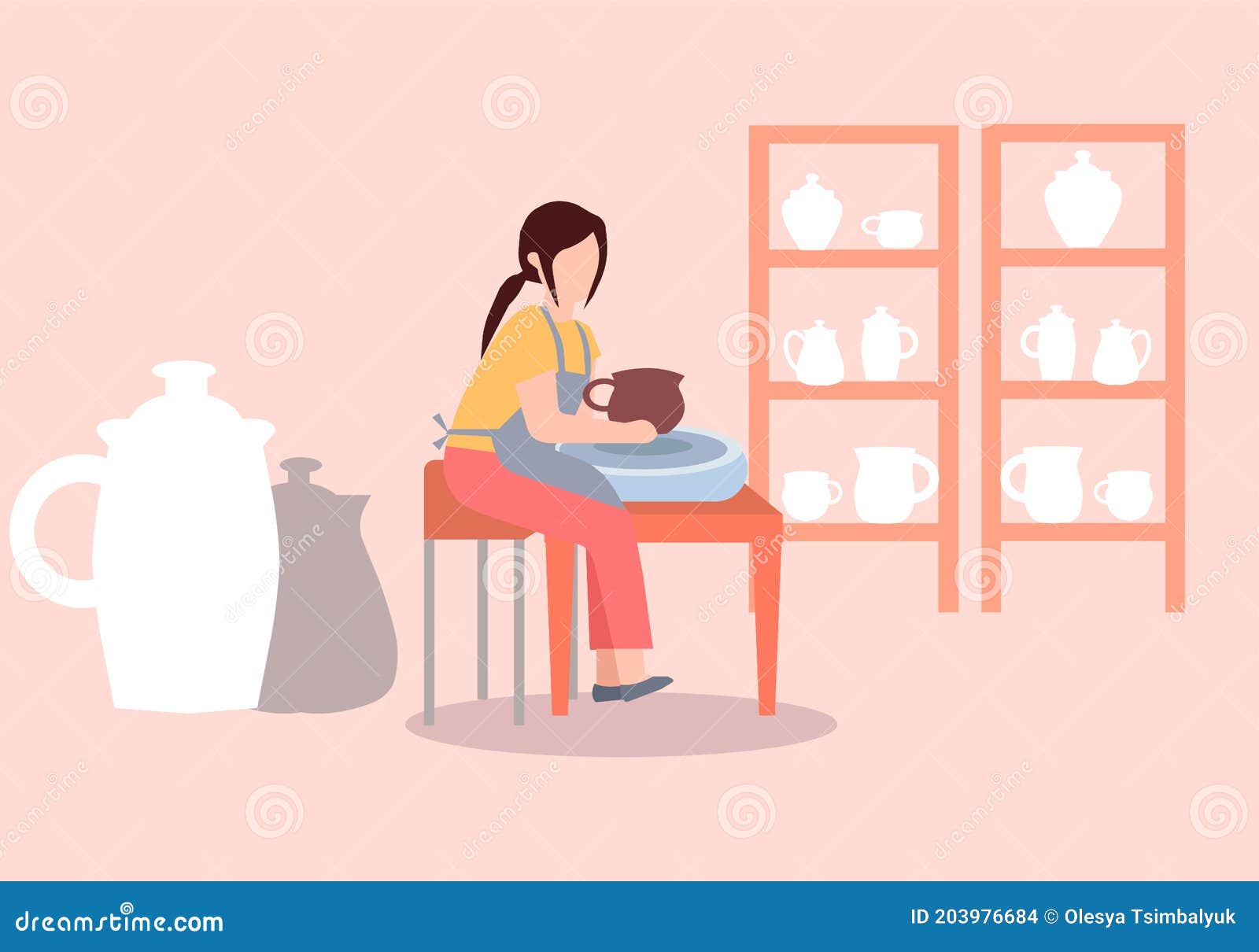 Girl Learning To Make Pottery, Vector Graphics Stock Vector ...