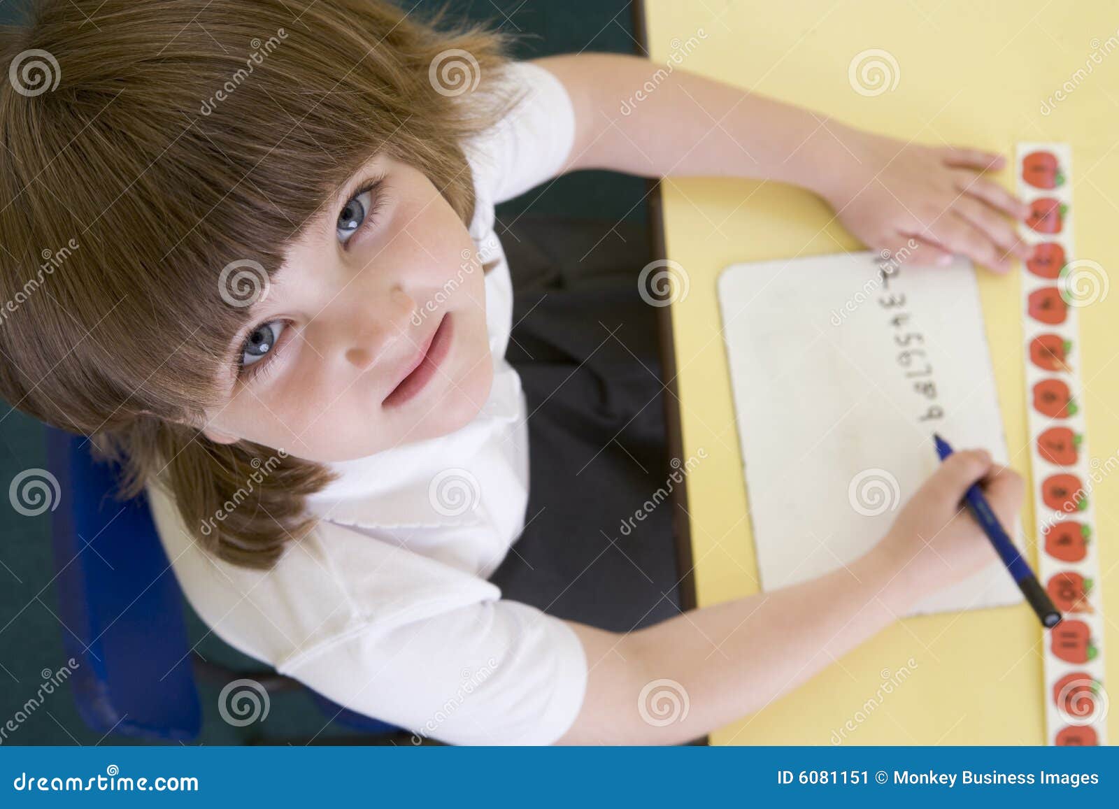 Girl Learning To Write Numbers in Primary Class Stock Image - Image of ...
