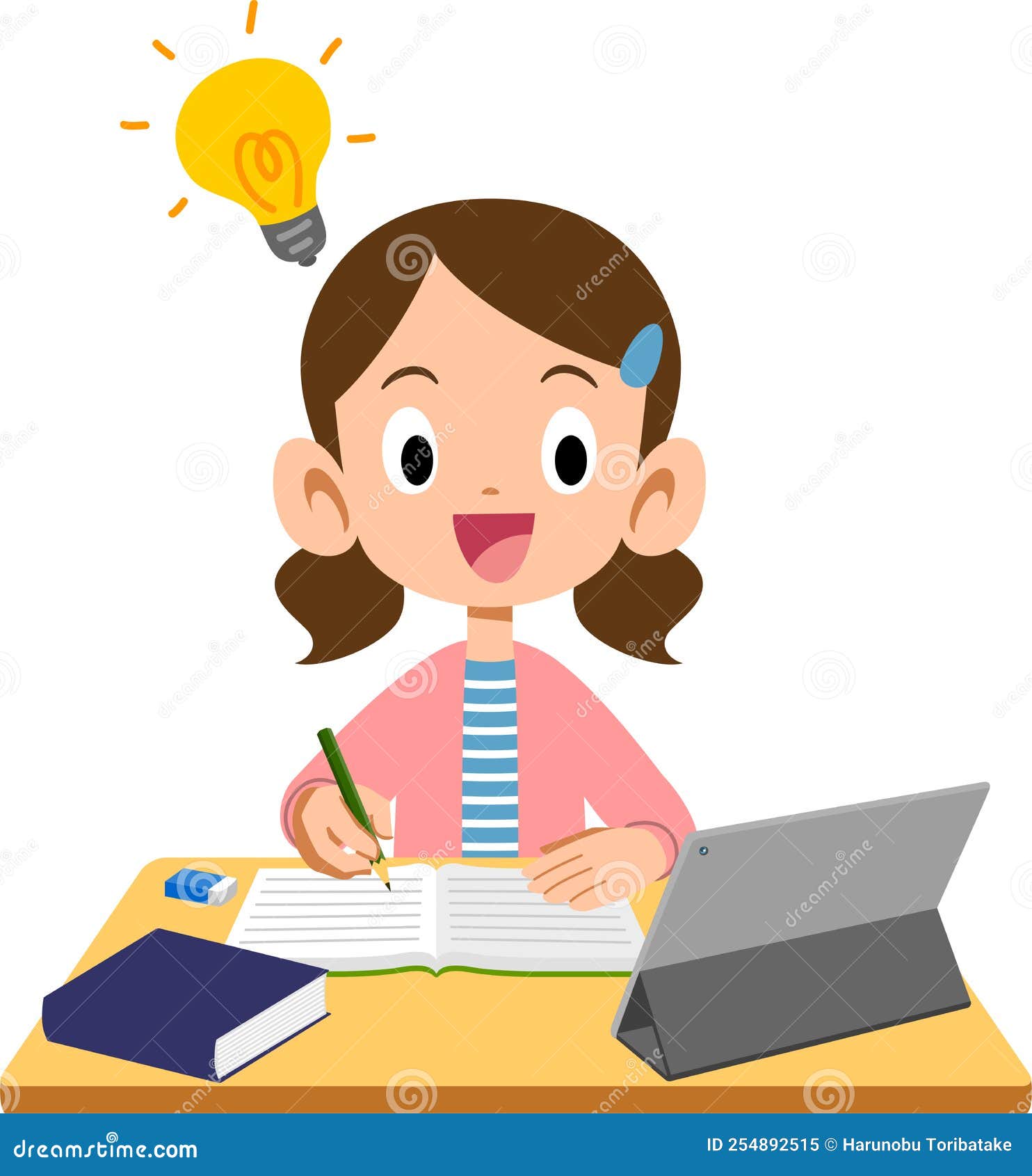 A Girl Learning Using a Tablet To Notice the Main Points Stock Vector ...