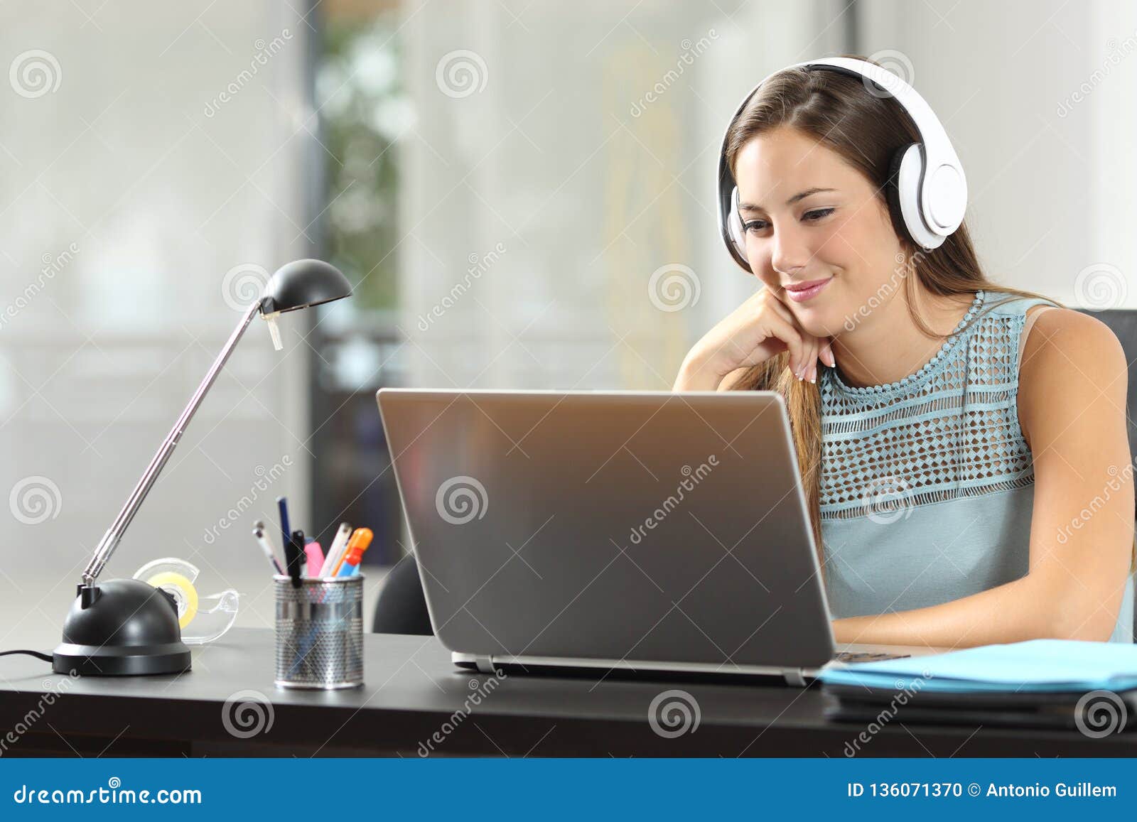 Girl Learning Watching Online Course on Laptop Stock Photo - Image of ...