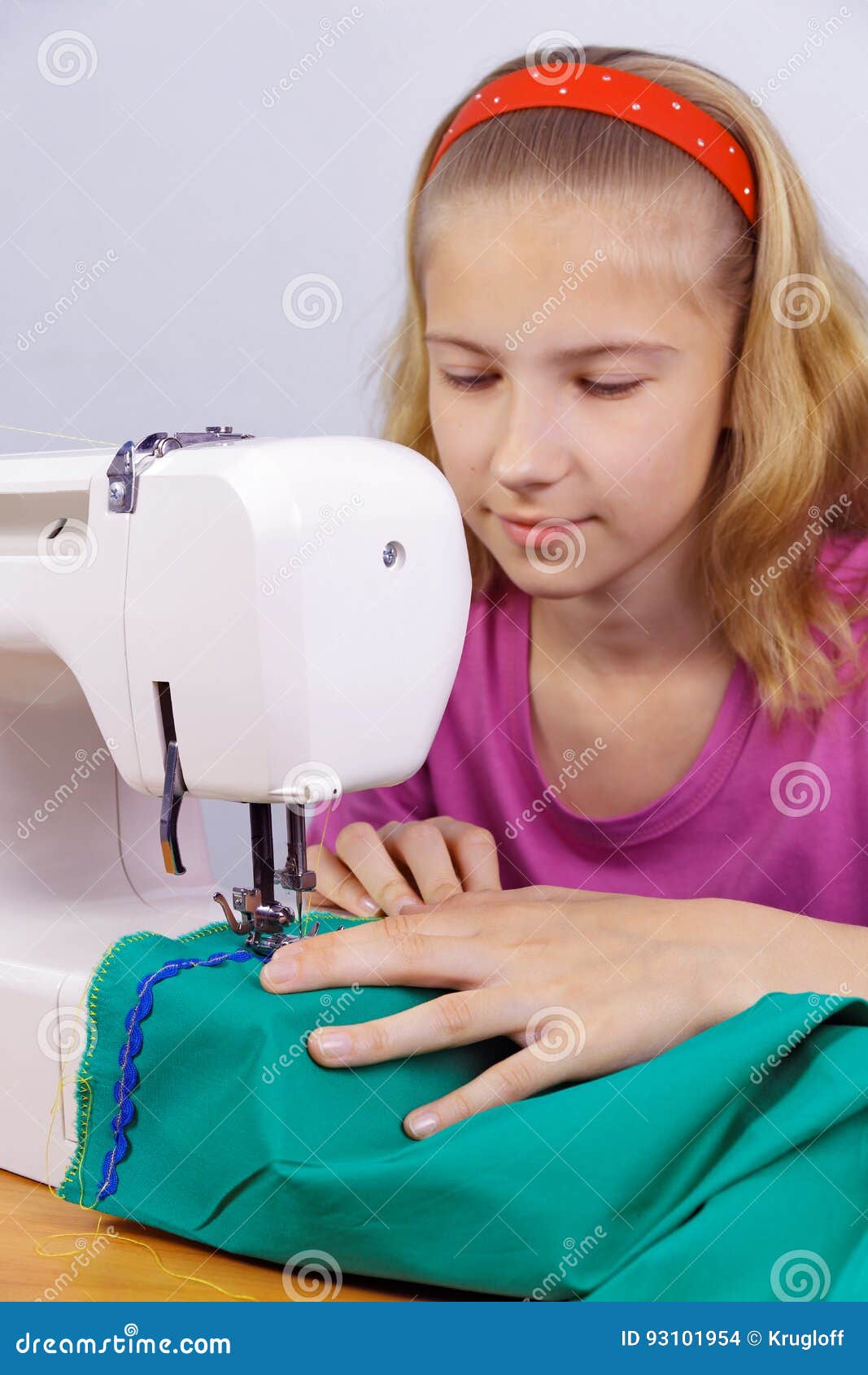 Girl learns to sew stock photo. Image of learning, profession - 93101954