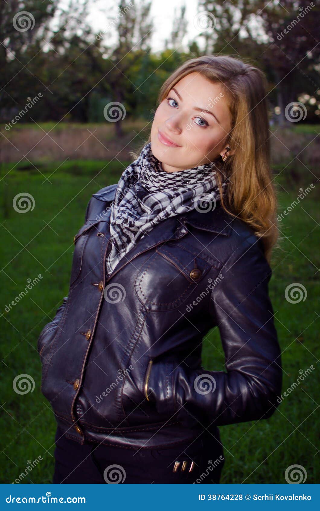 Girl in leather jacket stock photo. Image of scarf, outdoor - 38764228