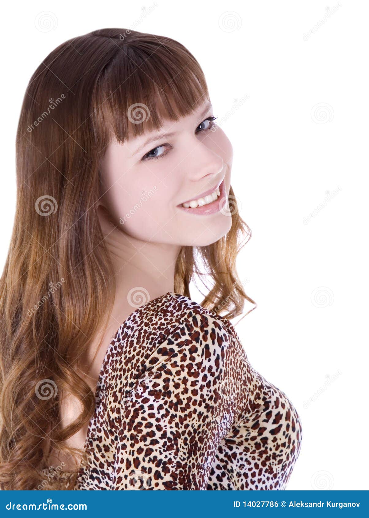 Girl in Leopard Dress Posing Over White Stock Photo - Image of adult ...