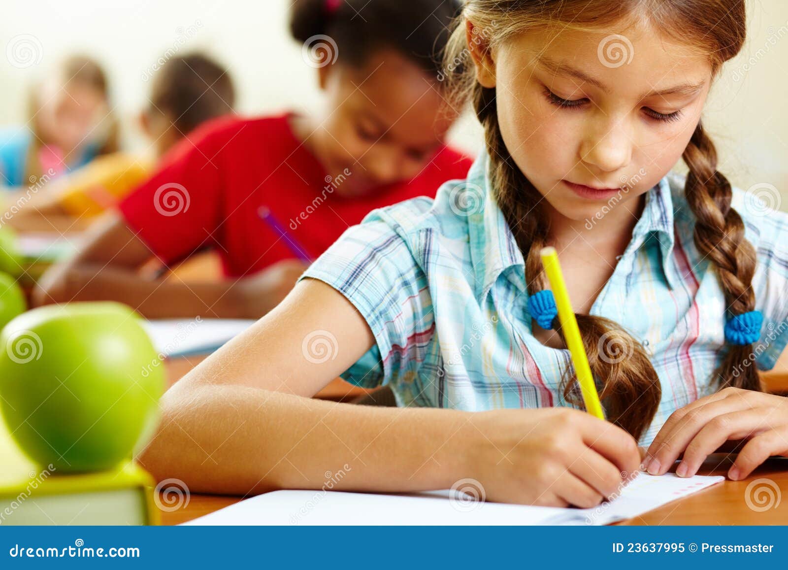 Girl at lesson stock image. Image of notebook, little - 23637995