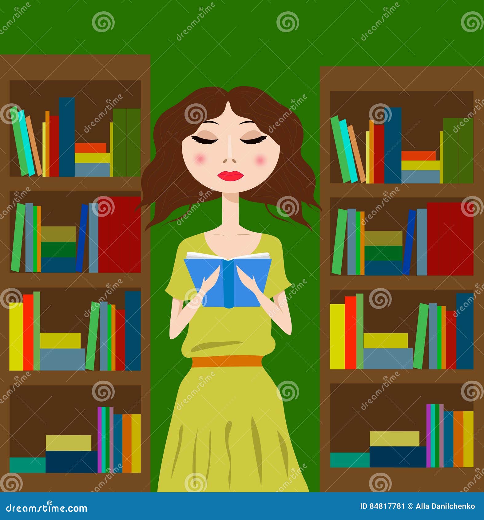 Girl in the Library or Bookstore Reading a Book Stock Vector ...